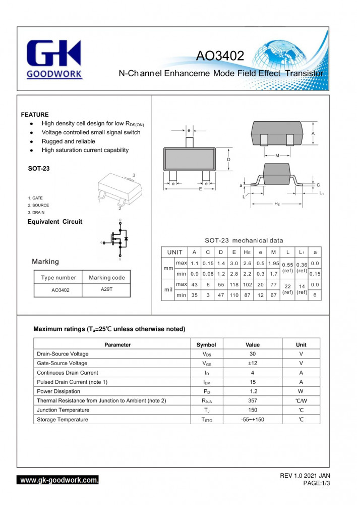 AO3402 datasheet page 1