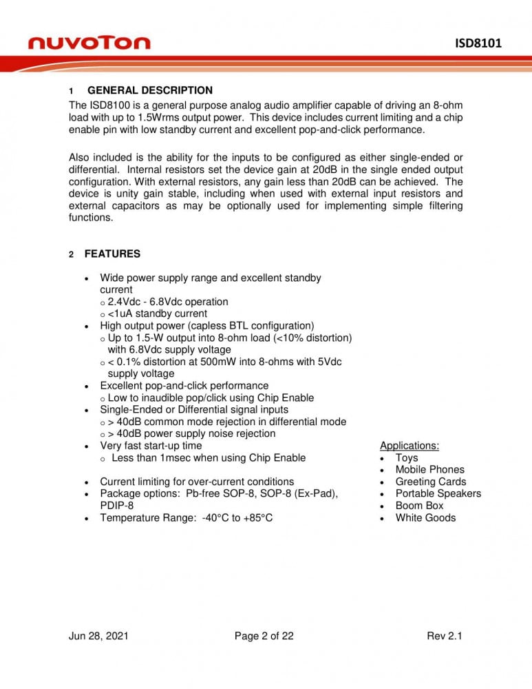 ISD8101 datasheet page 2