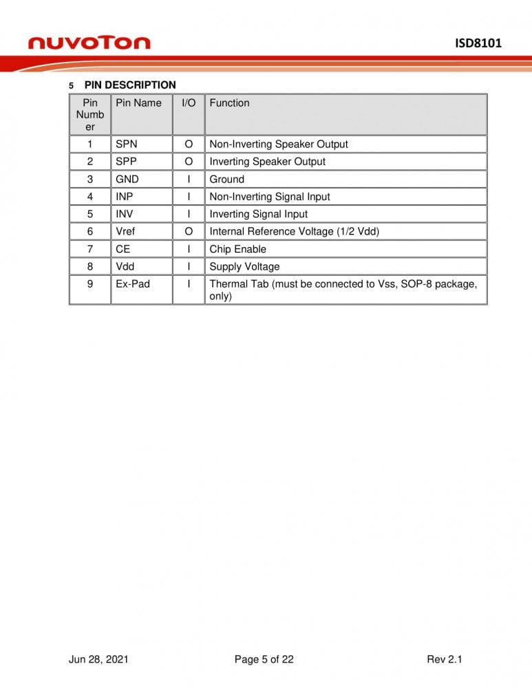 ISD8101 datasheet page 5