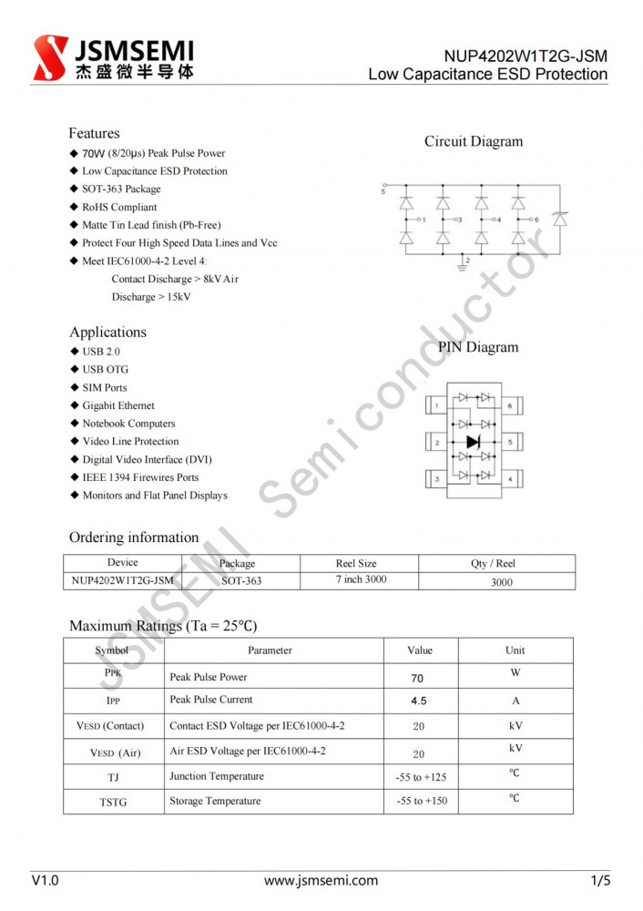 NUP4202W1T2G-JSM datasheet page 1