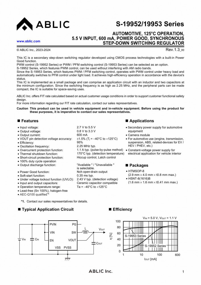 ABLIC S-19952/S-19953 datasheet page 1
