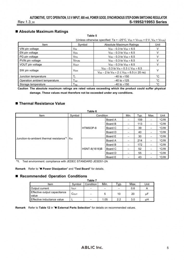 ABLIC S-19952/S-19953 datasheet page 5