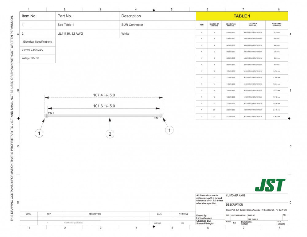 JST A06SUR06SUR32W102B technical drawing preview