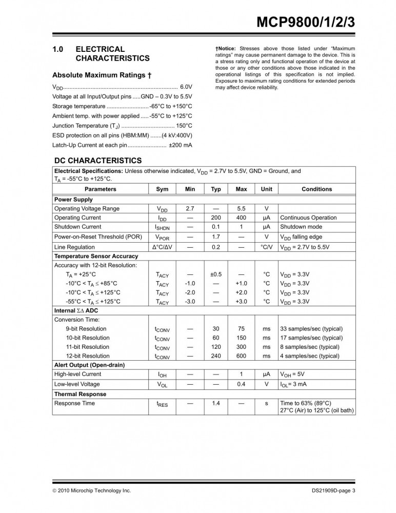 MCP9801 datasheet page 3