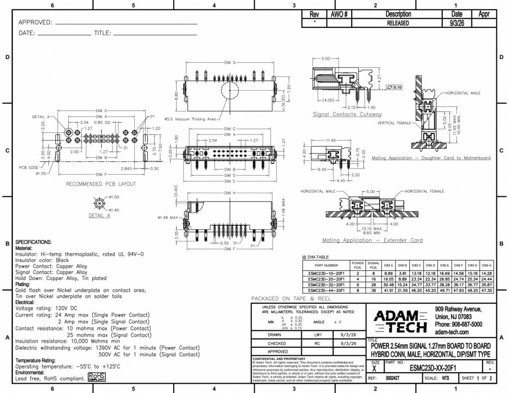 ADAM TECH connector drawing, page 1
