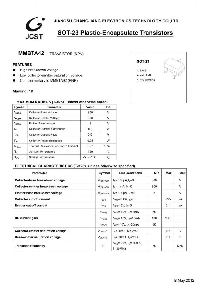 MMBTA42 datasheet page 1