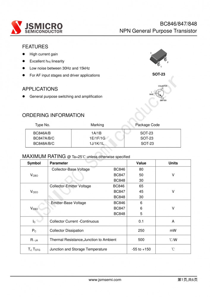 BC847-JSM datasheet page 1