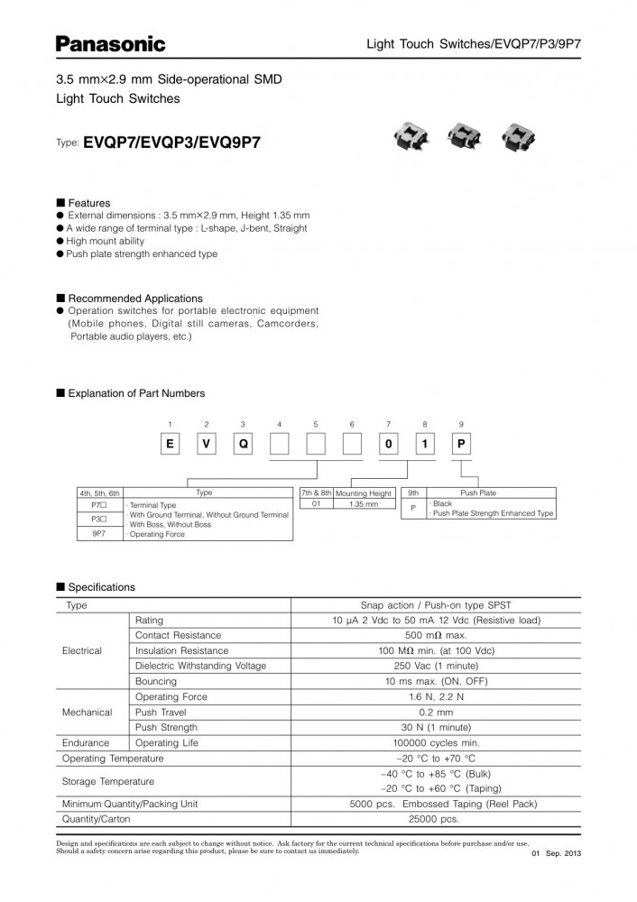 Panasonic EVQ9P701P product family and features
