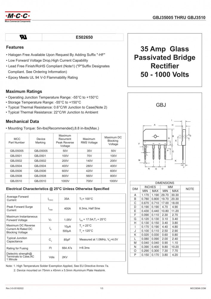 GBJ3501-BP datasheet page 1
