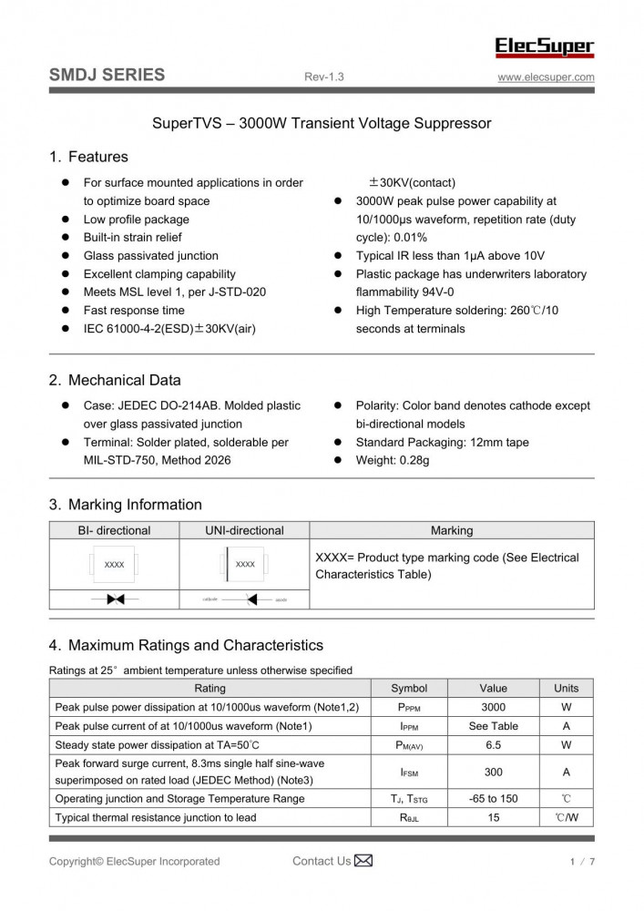 ElecSuper SMDJ36CA datasheet page 1