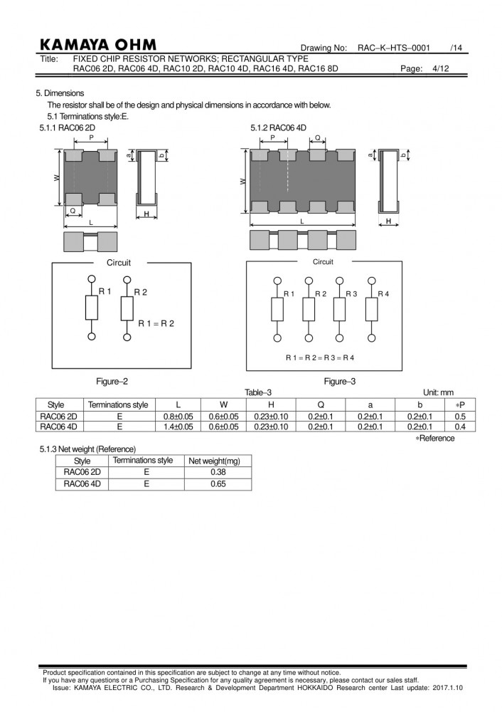 KAMAYA RAC resistor network specification page 5