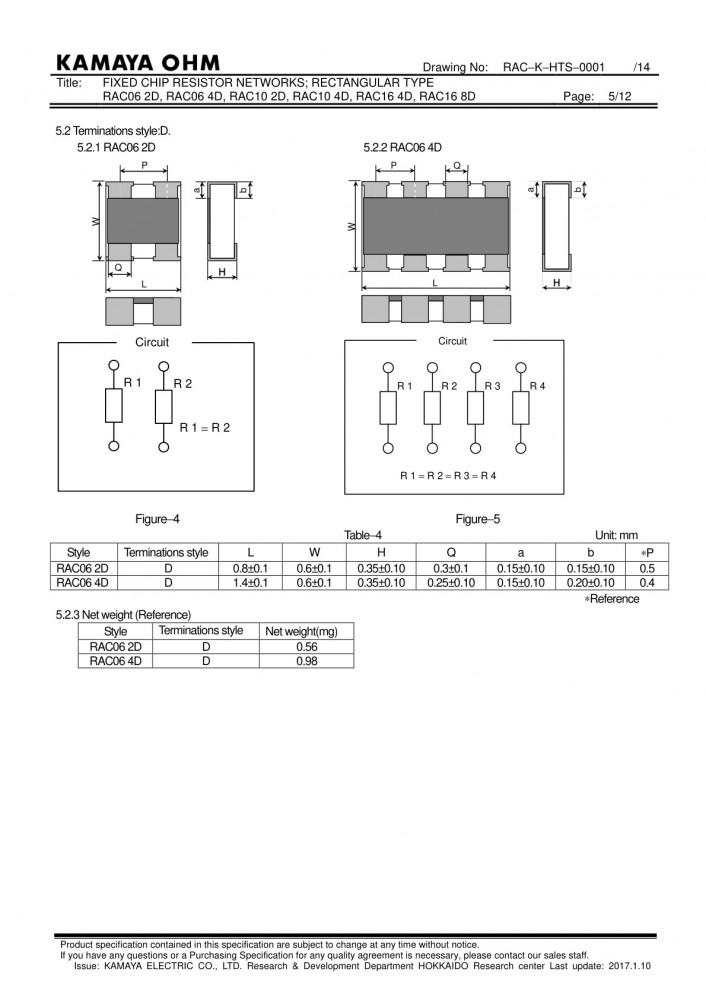 KAMAYA RAC resistor network specification page 6