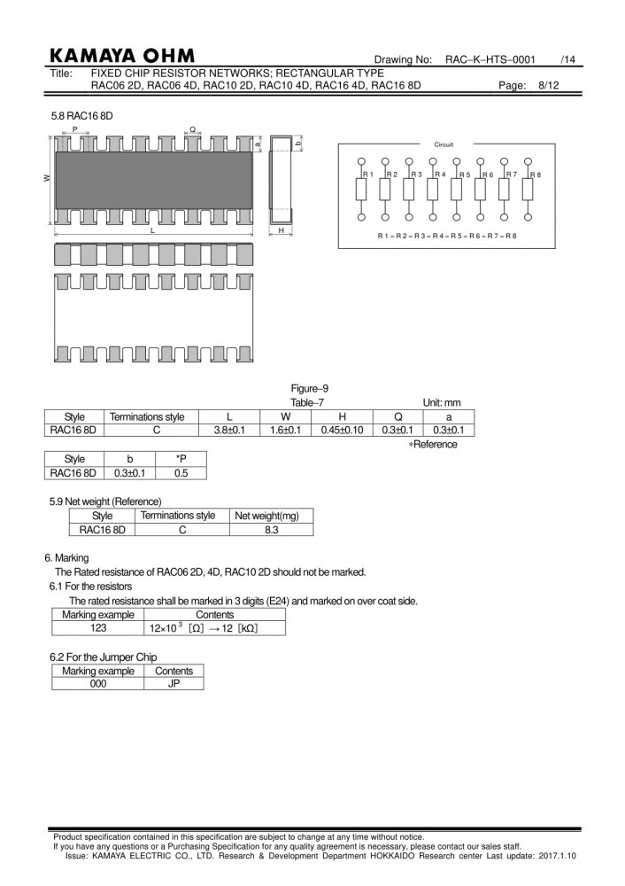KAMAYA RAC resistor network specification page 9