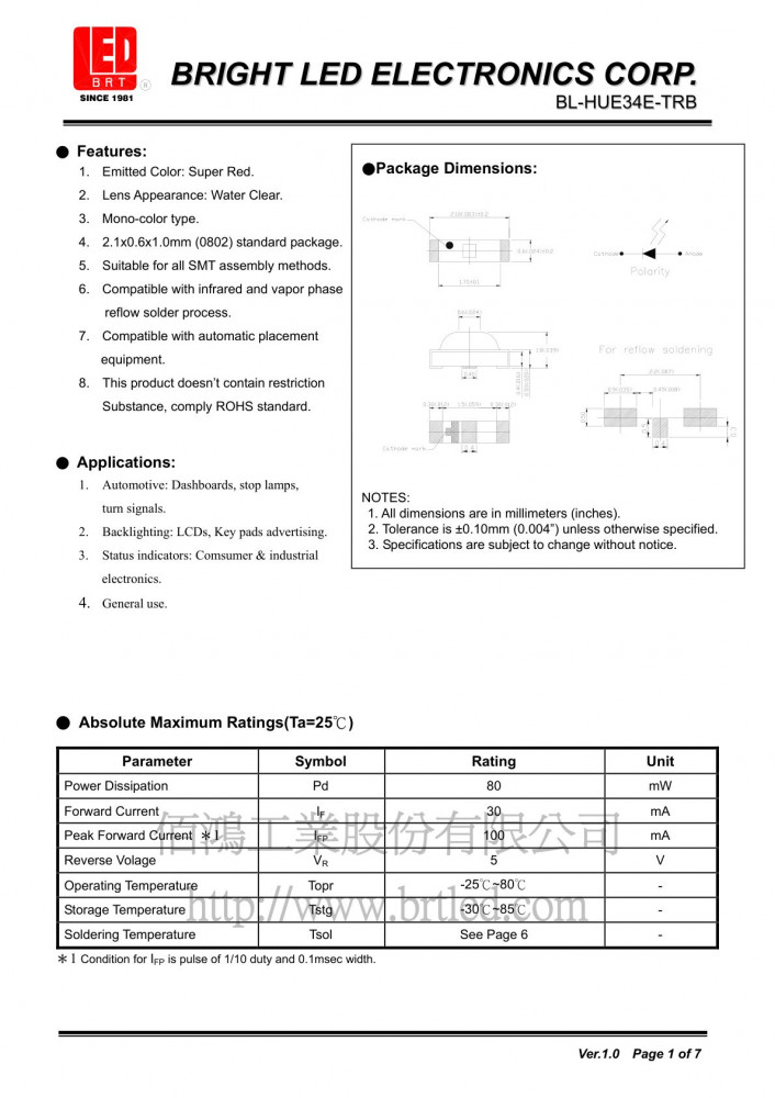 BL-HUE34E-TRB datasheet page 1