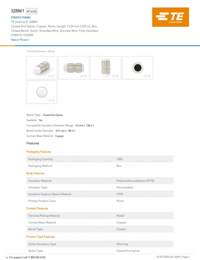 TE Connectivity 328861 technical document page 1