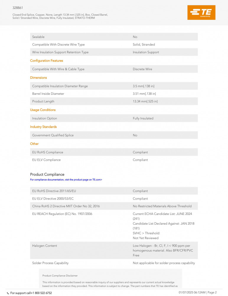 TE Connectivity 328861 technical document page 2