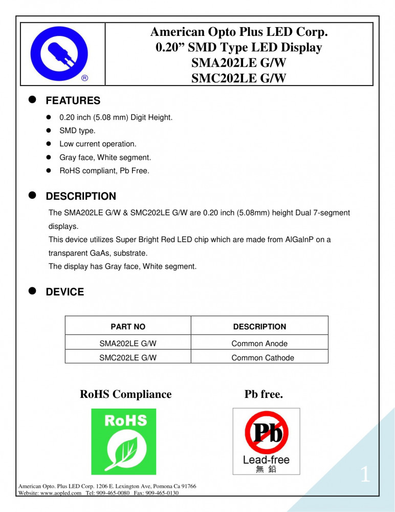 SMA202LE datasheet page 1