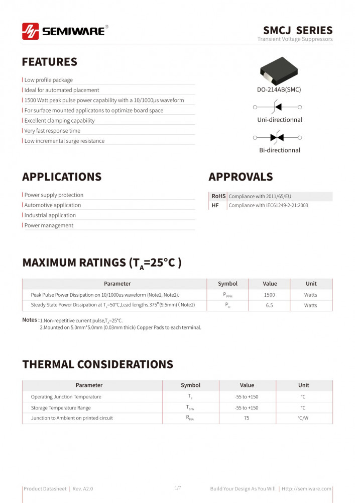 SMCJ78A datasheet page 1