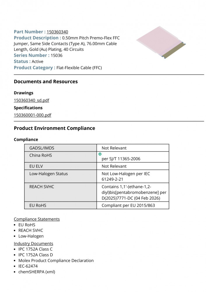 Molex FFC family specification, page 1