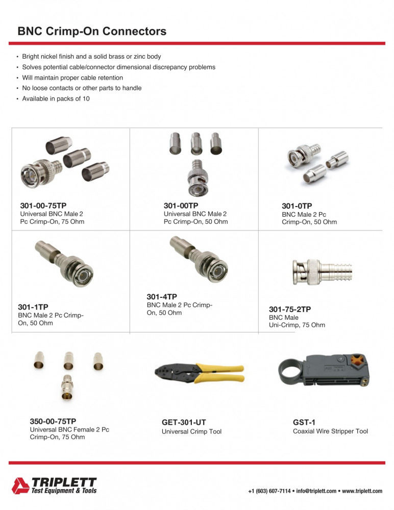 Technical document page 1 for Triplett BNC crimp-on connectors