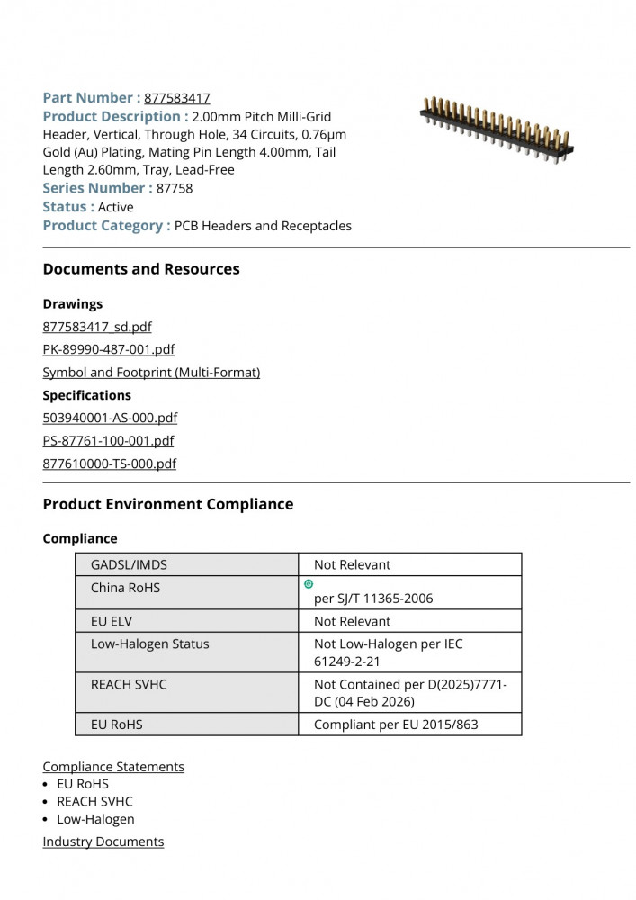 Molex 877583417 technical document preview, page 1