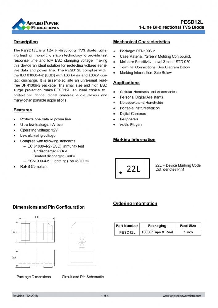 PESD12L datasheet page 1