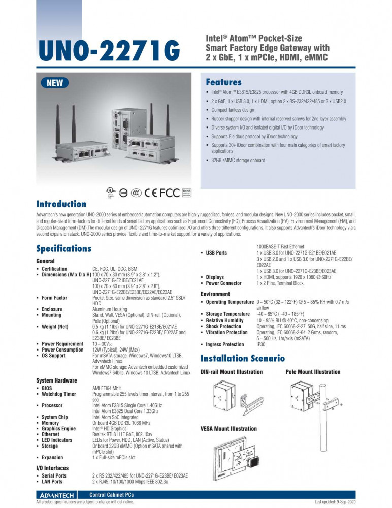 UNO-2271G technical document page 1