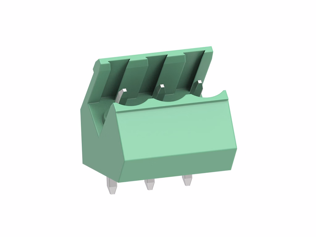 5.00mm Pitch Eurostyle 45° Angle PCB Header, Open Ends, 3 Circuits, Green for sale