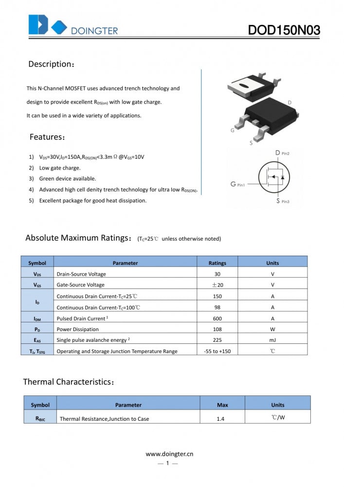 DOD150N03 datasheet page 1
