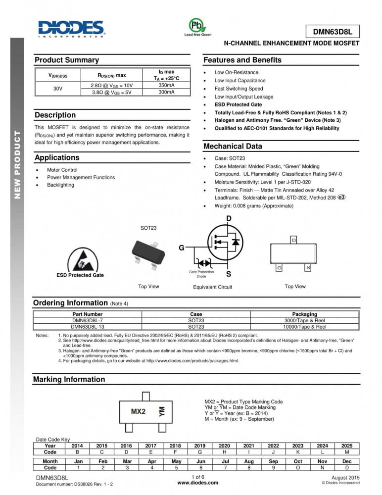DMN63D8L-7 datasheet page 1