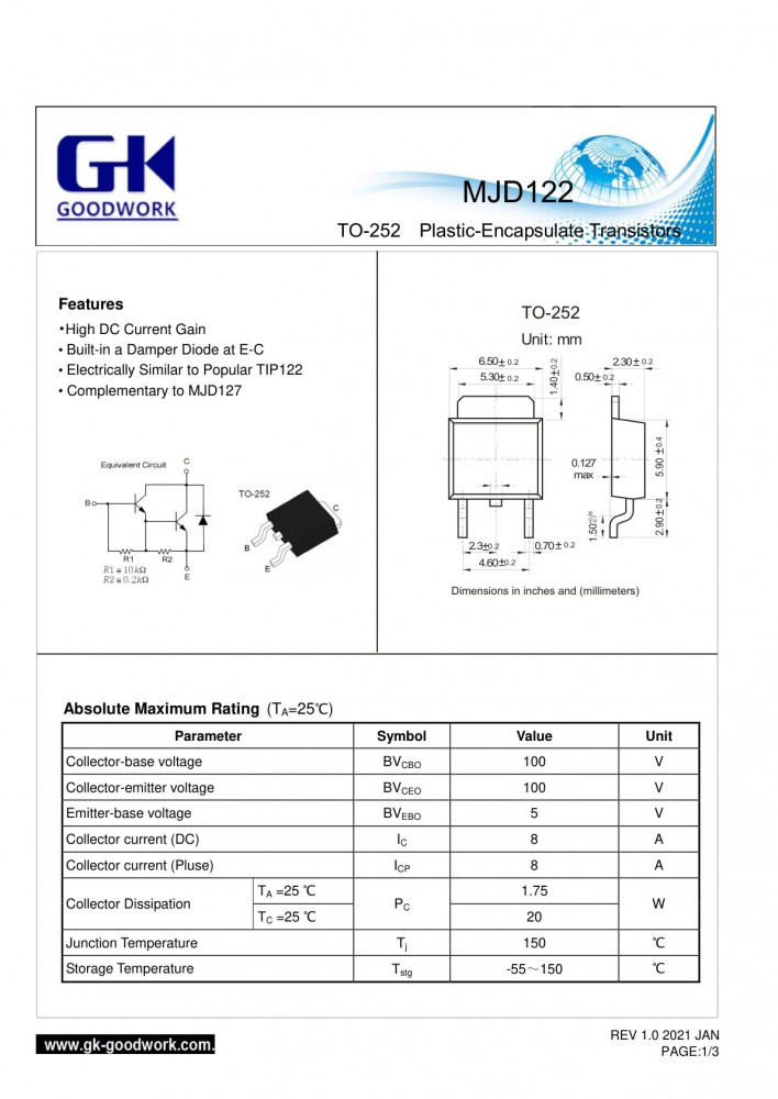 MJD122 datasheet page 1