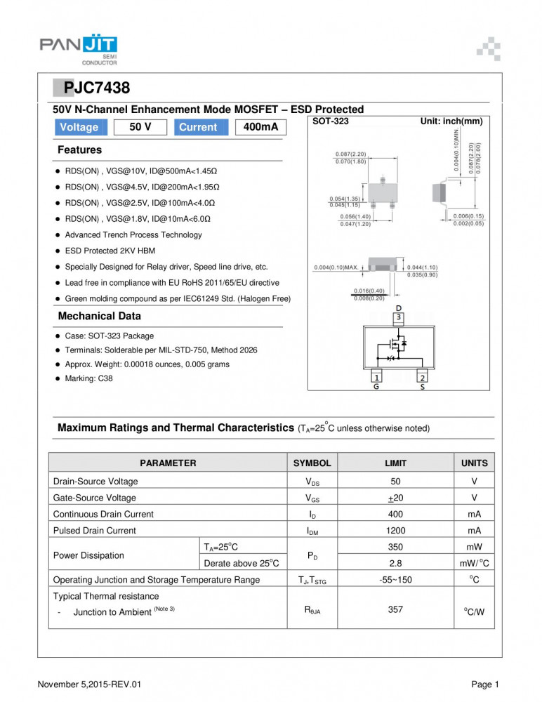 PJC7438 datasheet page 1