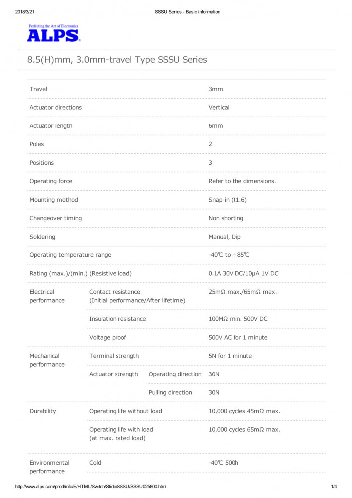 SSSU025800 product specification page 1