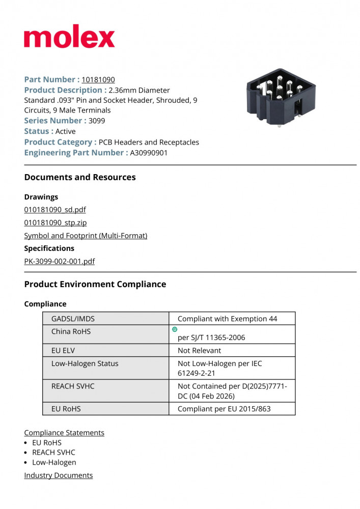 MOLEX 10181090 drawing page 1