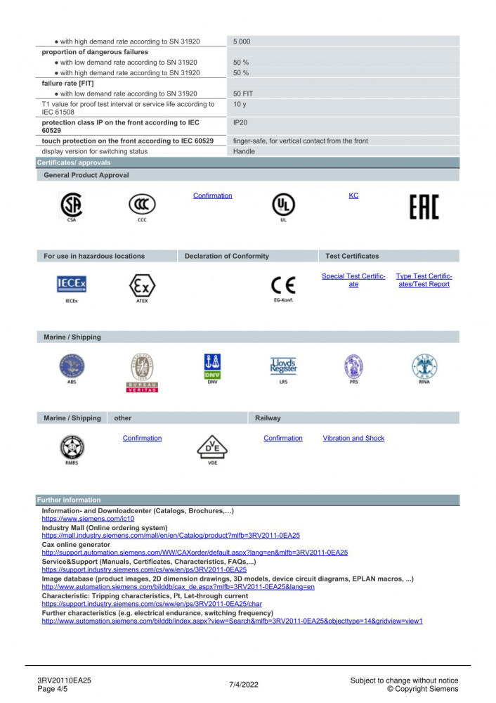3RV20110EA25 datasheet page 4