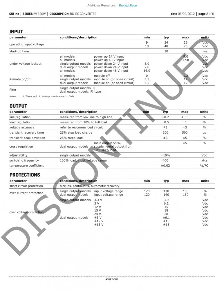 CUI VYB20W datasheet page 2