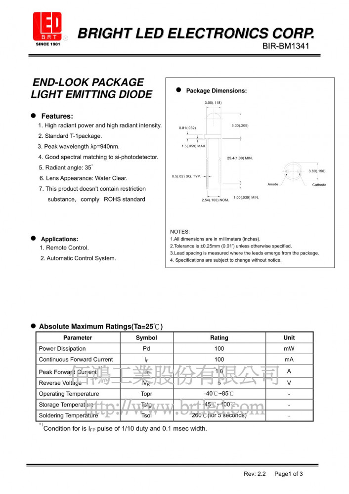 BIR-BM1341 datasheet page 1