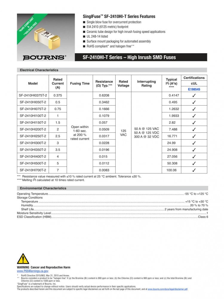 BOURNS SF-2410HI-T datasheet page 1