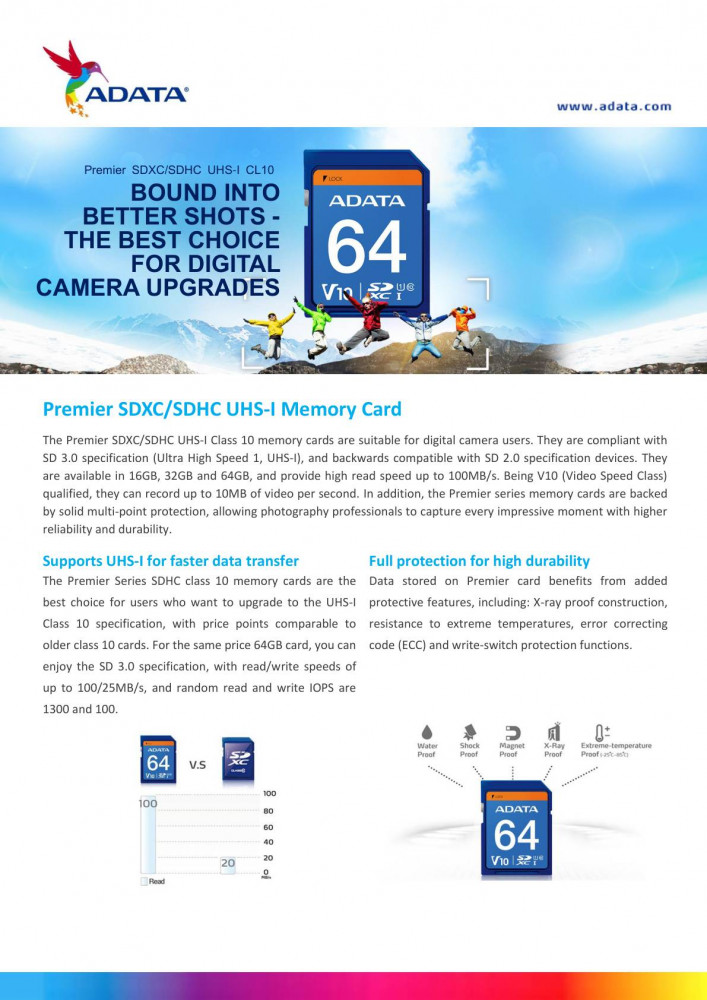 ADATA Premier SDXC/SDHC UHS-I Class 10 product document, page 1