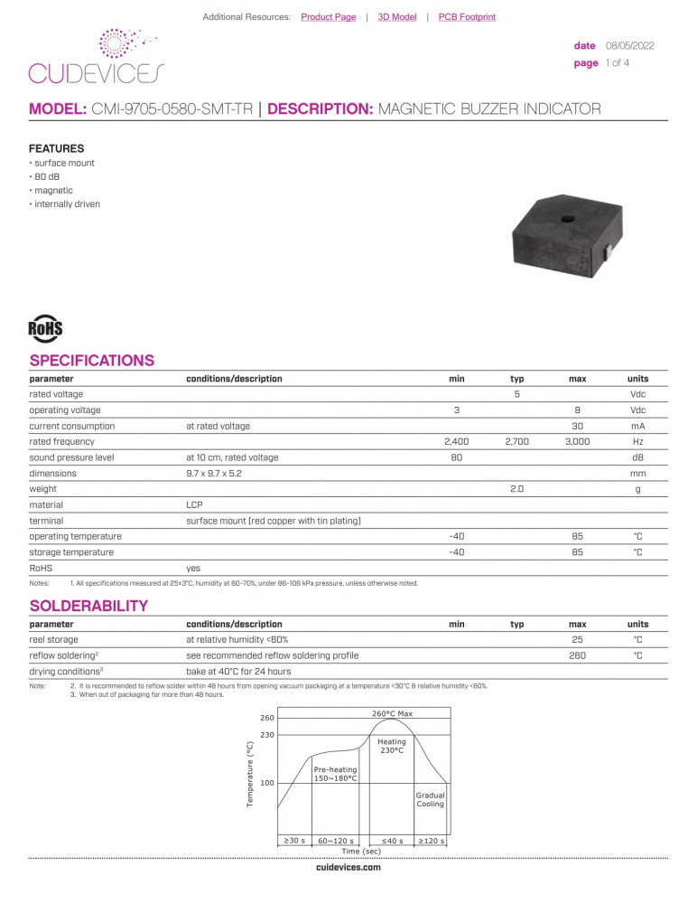 CMI-9705-0580-SMT-TR datasheet page 1
