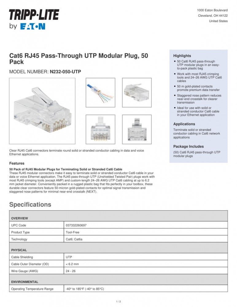 N232-050-UTP product document page 1