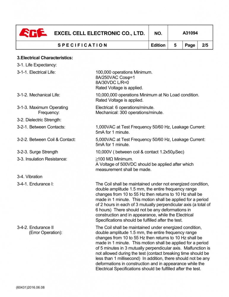 ECE ETR-EMI relay specification page 2