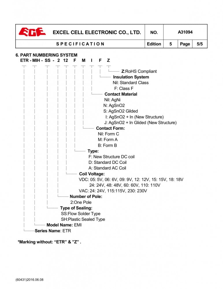 ECE ETR-EMI relay specification page 5