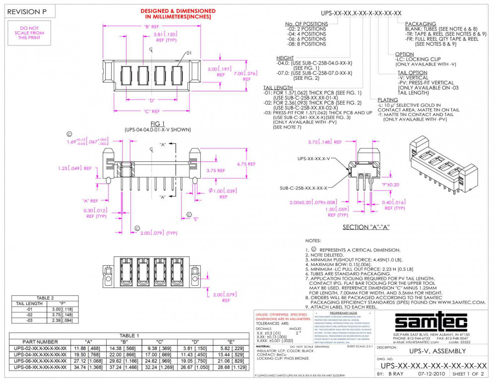 Samtec UPS-V assembly drawing page 1