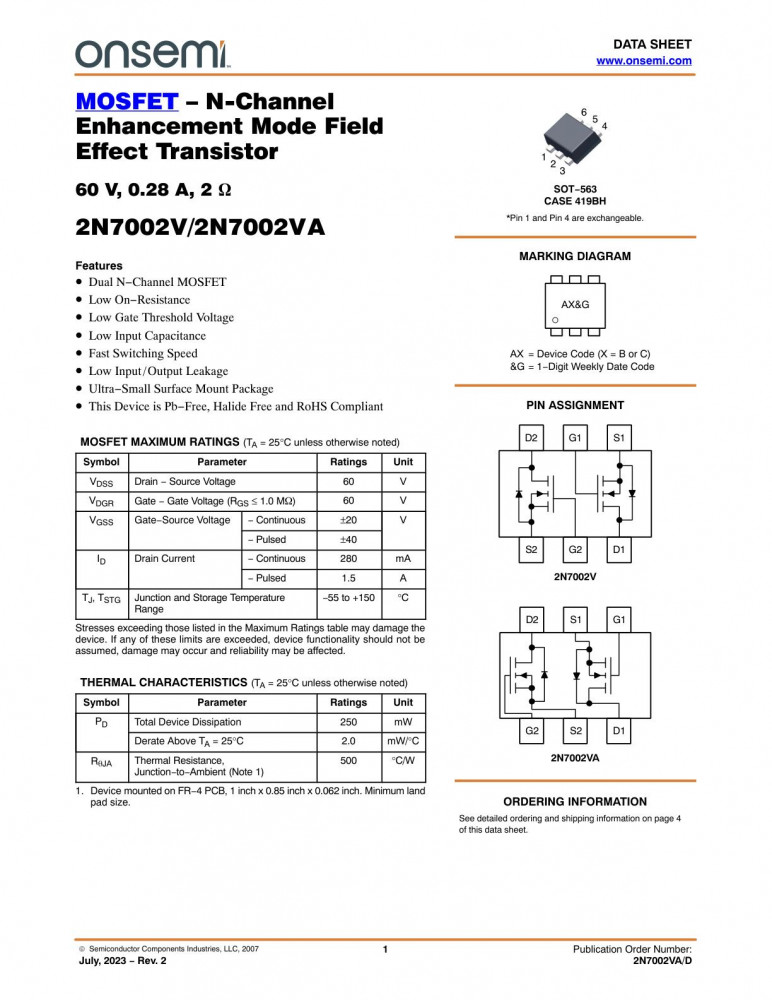 2N7002V datasheet page 1
