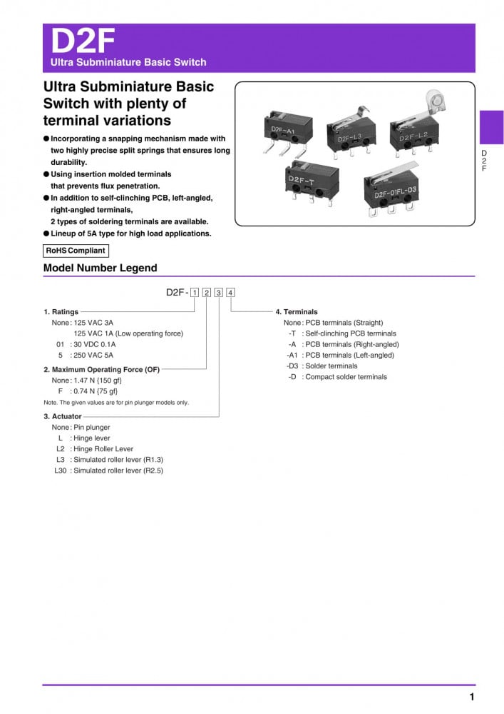 OMRON D2F-L3 datasheet page 1