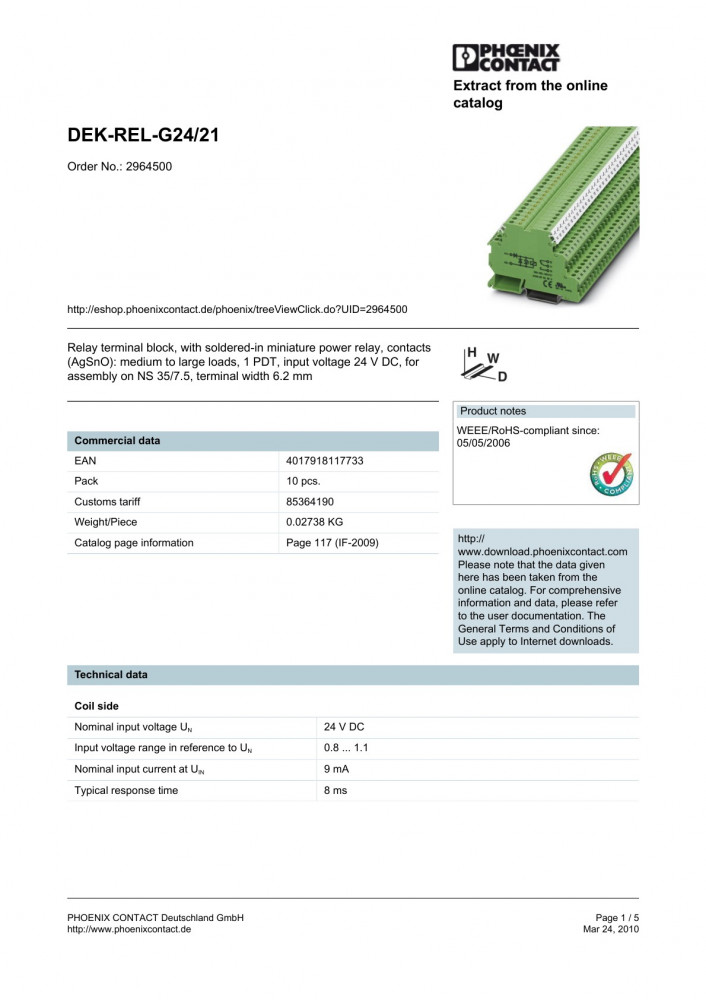 Phoenix Contact 2964500 technical document page 1