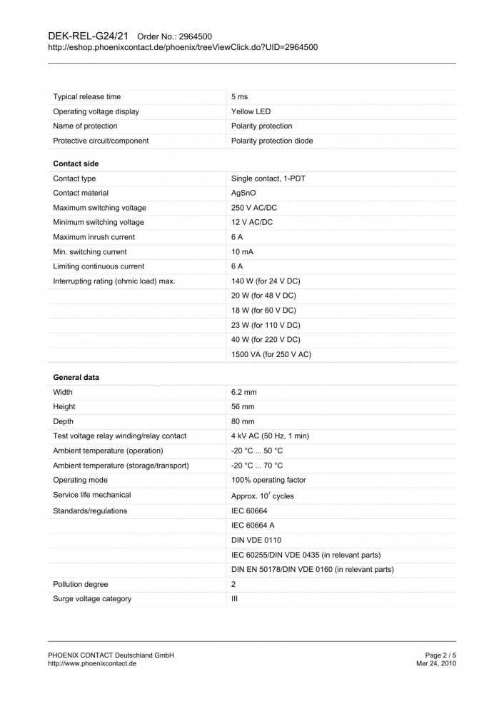 Phoenix Contact 2964500 technical document page 2