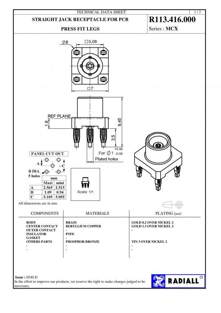 Radiall R113416000 datasheet page 1