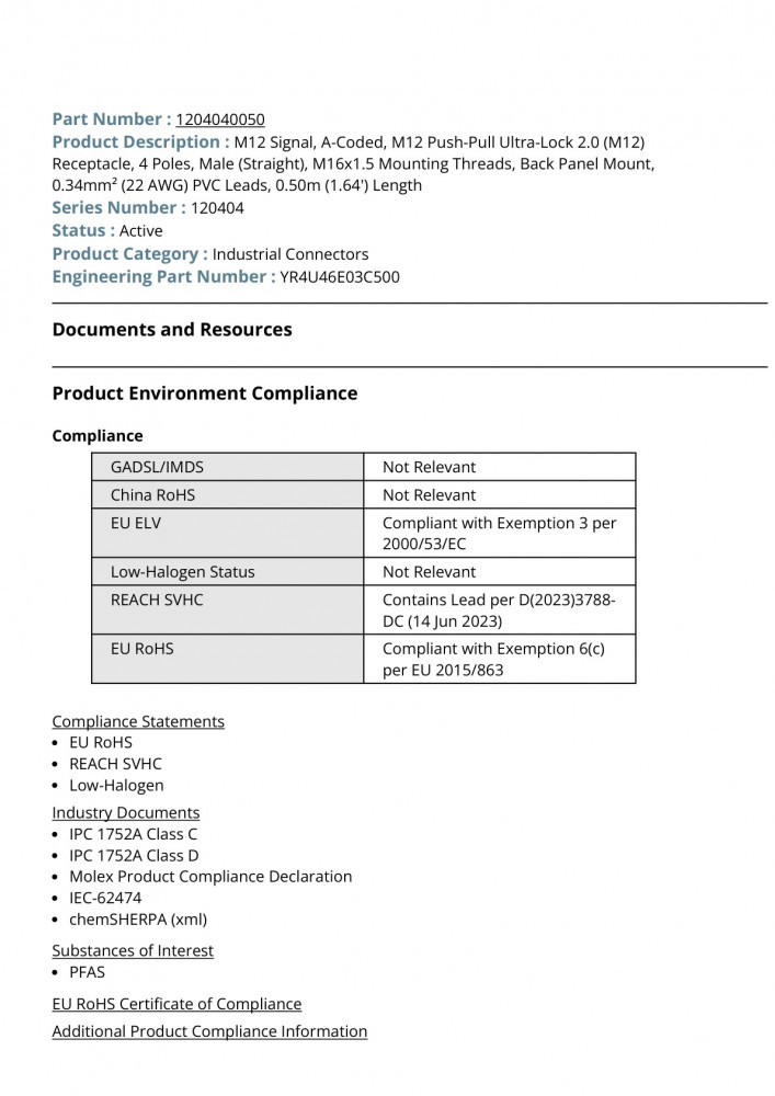 Molex product specification document page 1